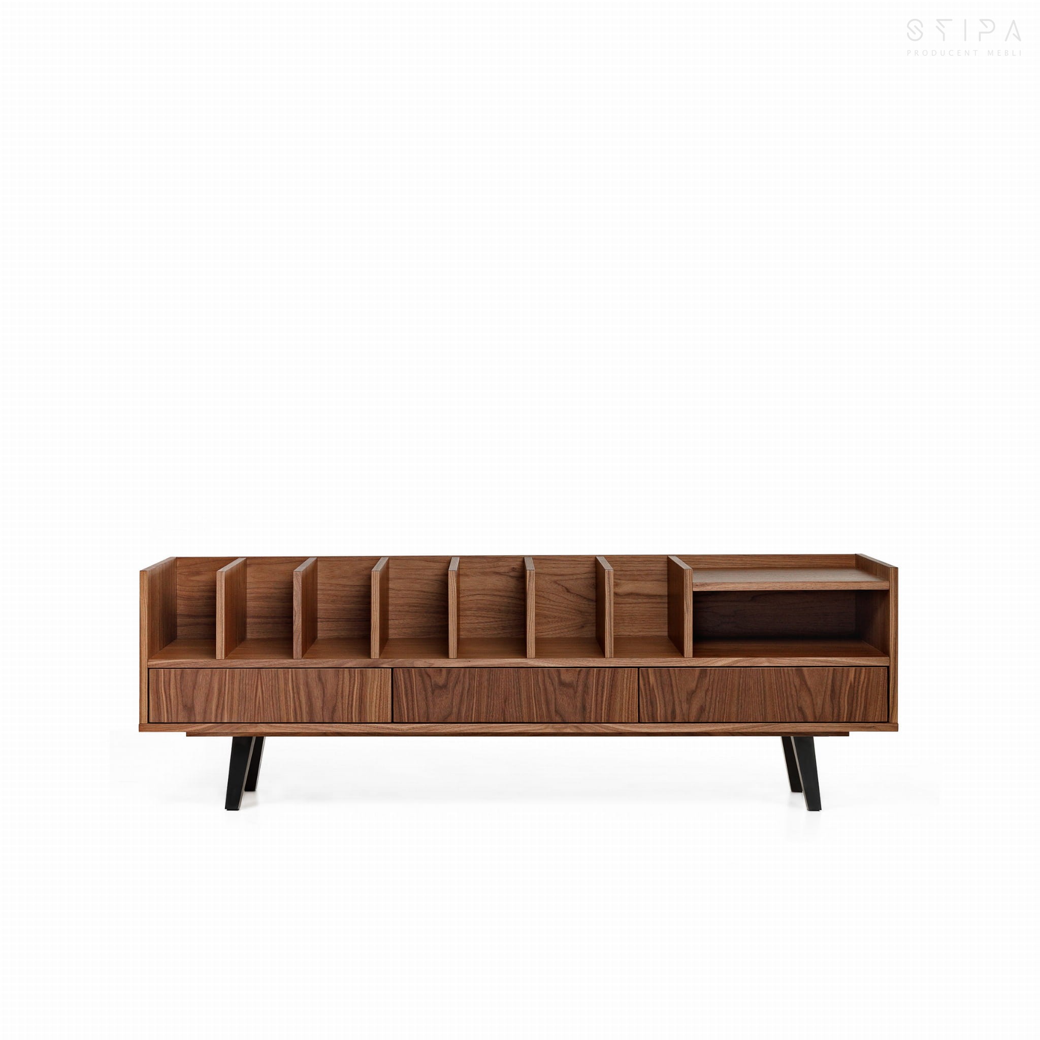 Offener Vinyl- und Bücherschrank, Nussbaum Furnier "POPPY" - STIPA ...