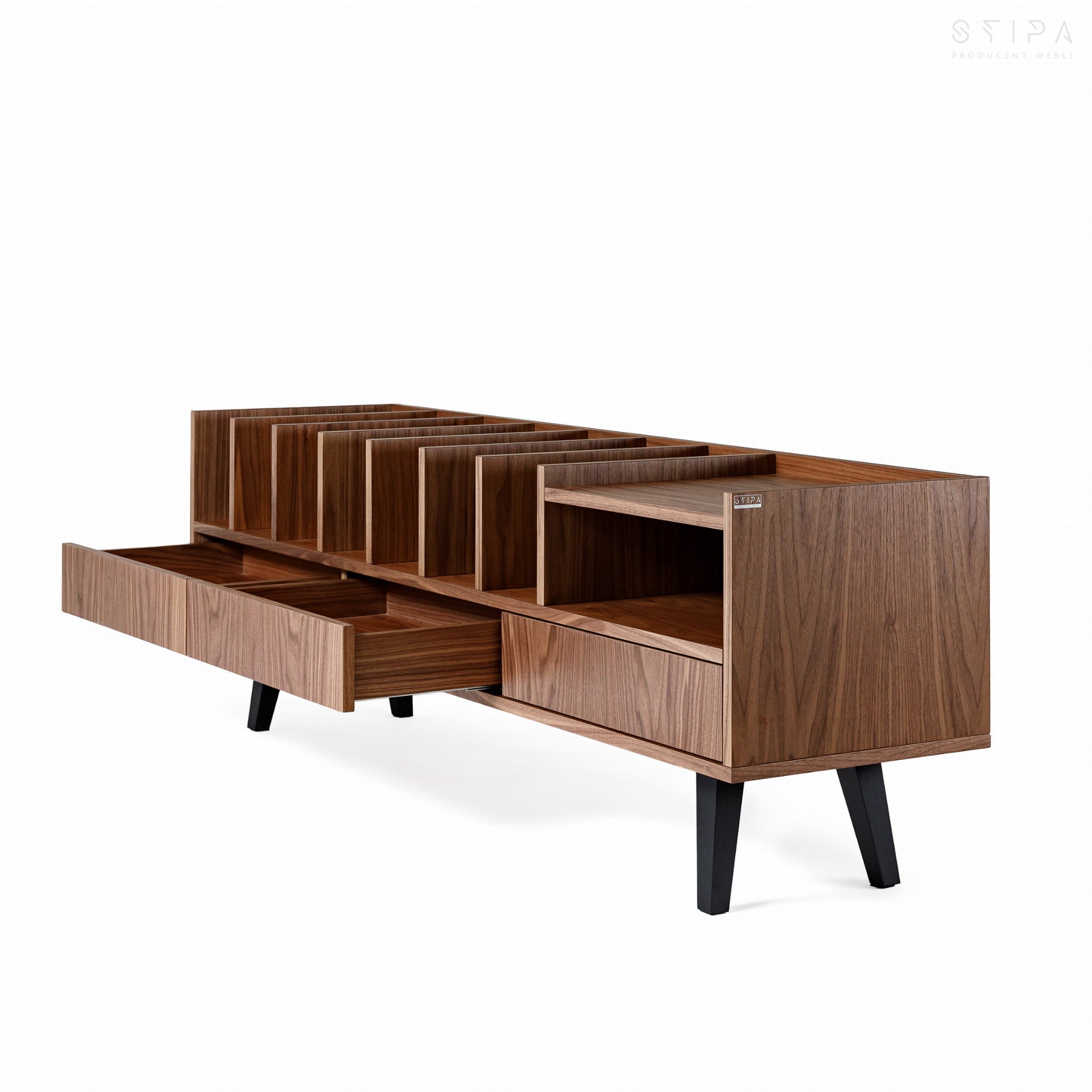 Offener Vinyl- und Bücherschrank, Nussbaum Furnier "POPPY" - STIPA ...