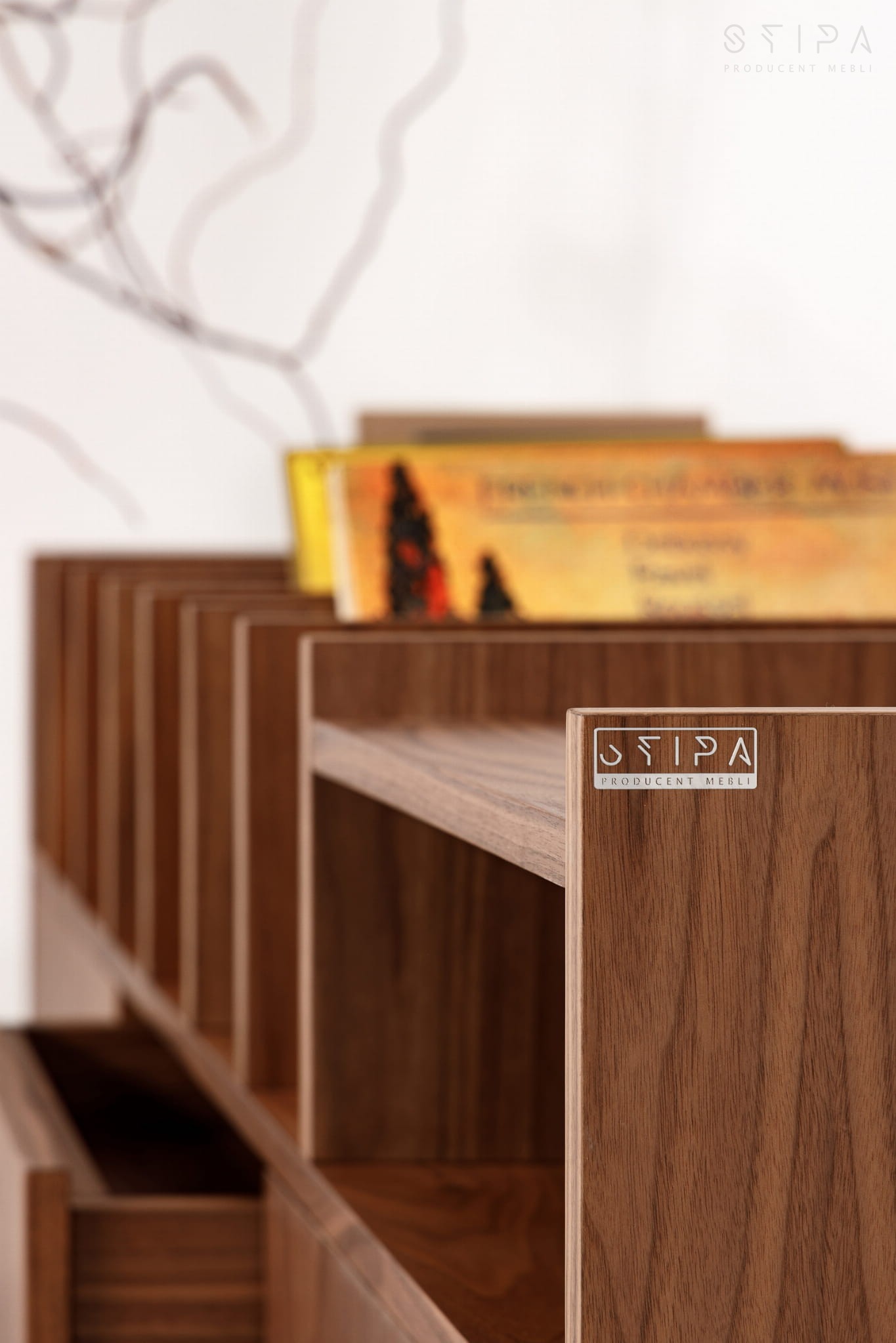 Offener Vinyl- und Bücherschrank, Nussbaum Furnier "POPPY" - STIPA ...